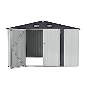 Verano Garden 10x8 FT Outdoor Storage Shed, Galvanized Steel Metal Garden Shed, Double Door W/Lock, Outdoor Storage Tool House for Backyard, Patio, Lawn