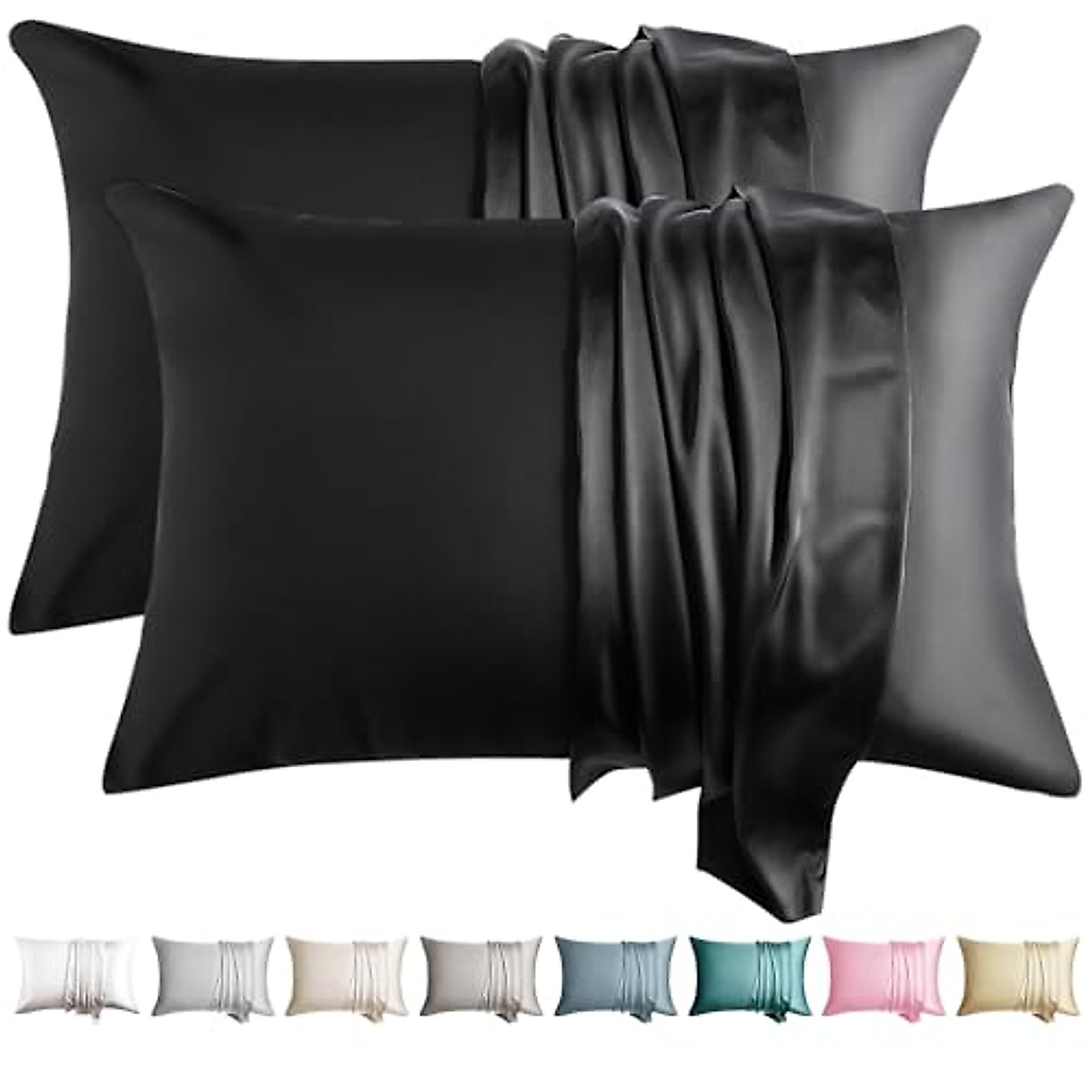 WLOSJ 100% Silk Pillow Cases 2 Pack Queen Size Mulberry Silk Pillowcase for Hair and Skin Set of 2 Highest Grade 6A Silk with Hidden Zipper, Black