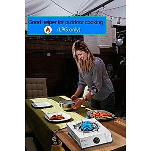 Horynar Propane Stove Single Burner Propane Stove 1 Burner 12000 BTU Propane Burner Camping Stove Propane with Propane Adapter Hose Portable Gas Stove One-piece Panel (silver)