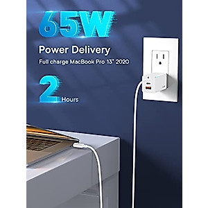 USB C Charger, Baseus 65W USB C Wall Charger, 3 Ports Foldable GaN Charger, Fast Charger for iPhone 14/Pro Max/SE/11/XR/XS, Samsung S22+/S22, MacBook Pro/Air, iPad, Laptops, Pixel 7, Steam Deck