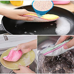 Kitchen Double Side Cleaning Sponges Scouring Pads Household Cleaning Tools Washing Tools for Pans Pots Cookware Pack of 6