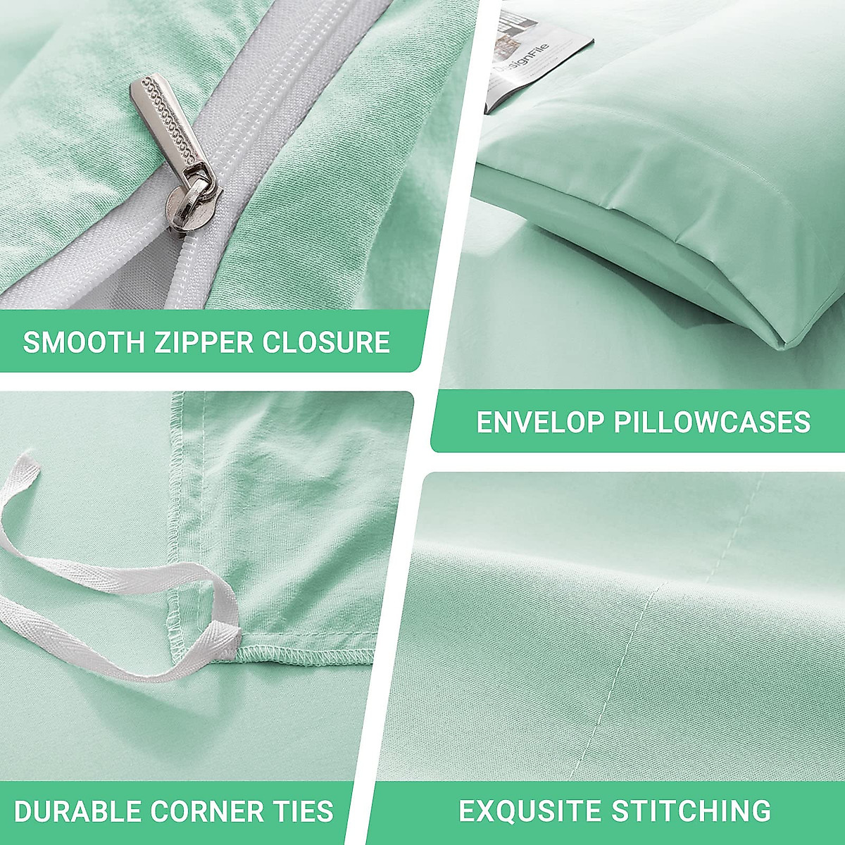 Sasttie Sage Green Duvet Cover Queen, Ultra Soft Prewashed Queen Duvet Cover Set, 3 Pieces, 1 Duvet Cover with Zipper Closure and Corner Ties (90''x90''), 2 Pillowcases (20''x 30'')