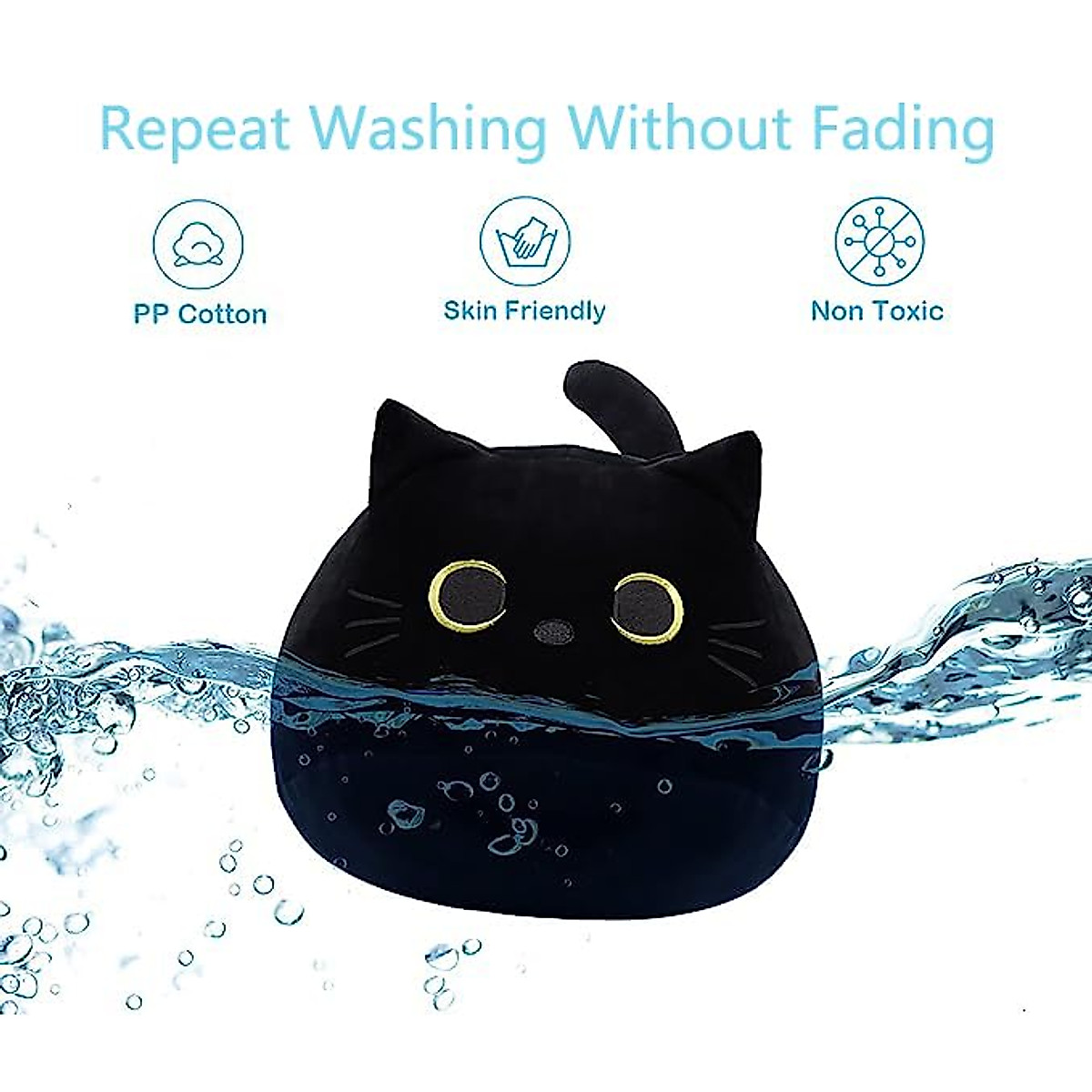 LiinBeiiLiaa (Two Pcs) Cute Cat Plushies, Black Cat Plush Soft Stuffed Animals Pillow Cat Shape Design Sofa Pillow,Hugging Plush Squishy Pillow Toy Gifts for Kids (16 Inch+6Inch)