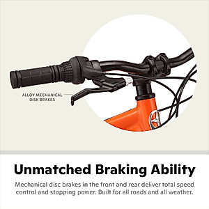 Schwinn High Timber ALX Mountain Bike for Youth Boys Girls, 24-Inch Wheels, 21-Speeds, Front Suspension, Aluminum Frame, Mechanical Disc Brakes, Orange