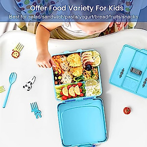 Bento Lunch Box, Lunch Box Kids - 1300ML Insulated Lunch Box with 4 Compartments Bento Box Adult Lunch Box, Leak Proof Lunch Box Containers with Utensils& Food Picks& Cake Cups &Dip Container (Blue)