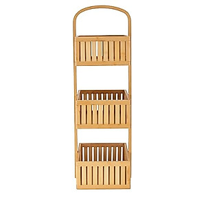 Organize It All 3 Tier Bamboo Stationary Caddy | Bathroom Organization | Multipurpose Storage Shelf Baskets | Eco-Friendly | Easy to Assemble