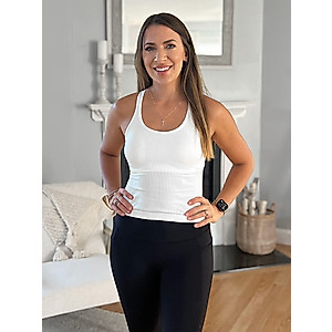 ATTRACO Women's Seamless Workout Crop Top Ribbed Yoga Racerback Built in Bra Tank White S