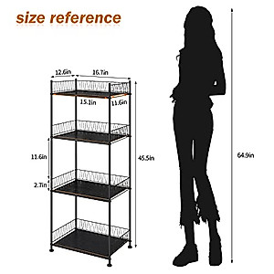 smusei 4 Tier Open Shelving Units Freestanding Kitchen Storage Rack Standing Kitchen Rack Organizer Large Capacity with Metal Wire Fence Wood Look Board for Small Spaces, Living Room, Black
