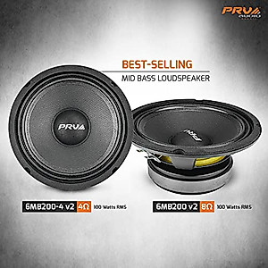 PRV AUDIO 6MB200 v2 6.5 Inch Speakers Midbass Woofer 8 Ohm, 100 Watts RMS, 200 Watts Program Power, 93.5 dB 1.5 in Voice Coil for Small Custom Enclosures Pro Car Audio System (Single)
