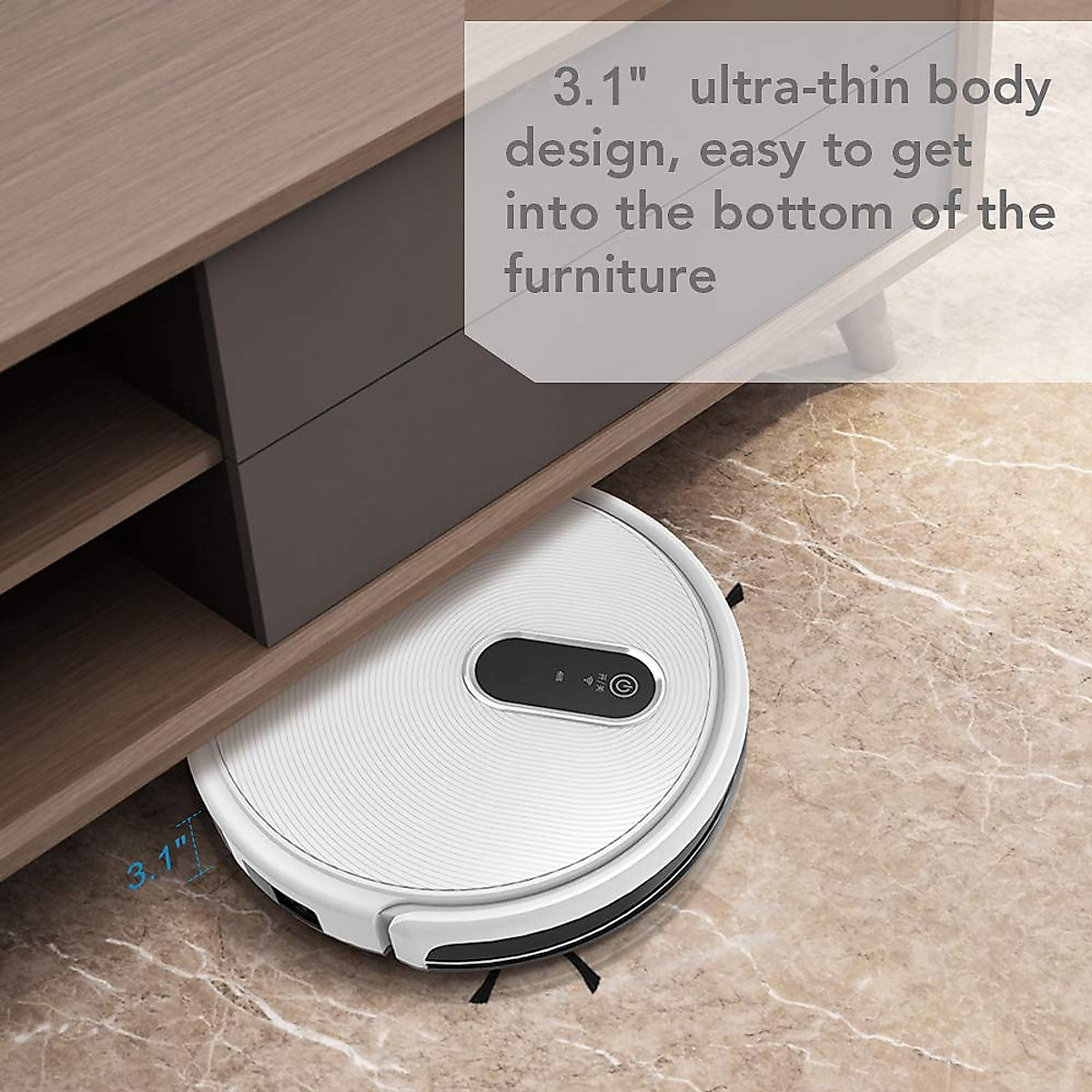Robotic Vacuum Cleaner, Floor Robot Vacuum, Strong Suction, Super Thin and Quiet, Robot Vacuum Mapping, Cleans Pet Fur, Hard Floor to Carpet (White)
