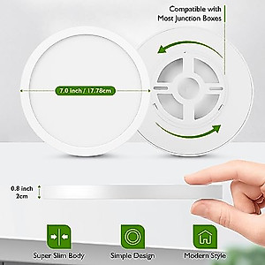 LED Flush Mount Ceiling Light Fixture, 100W Equivalent Modern Kitchen Recessed Ceiling Lamp 5000K Daylight White 15W 1200Lm 7 Inch Closet Round Surface Mount for Bathroom Laundry Bedroom Hallway