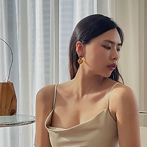 HundredthZ Gold Alloy Plated Champagne Crystal Heart Drop Earrings