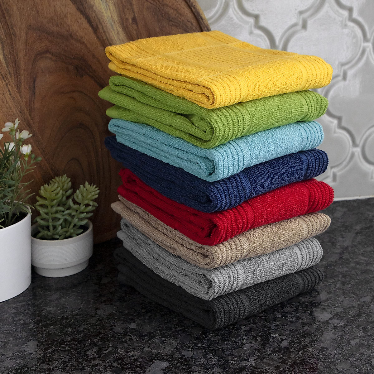 T-Fal Textiles 10943 Color Parquet Design 100-Percent Cotton Kitchen Dish Towel, Lemon, Solid-Single