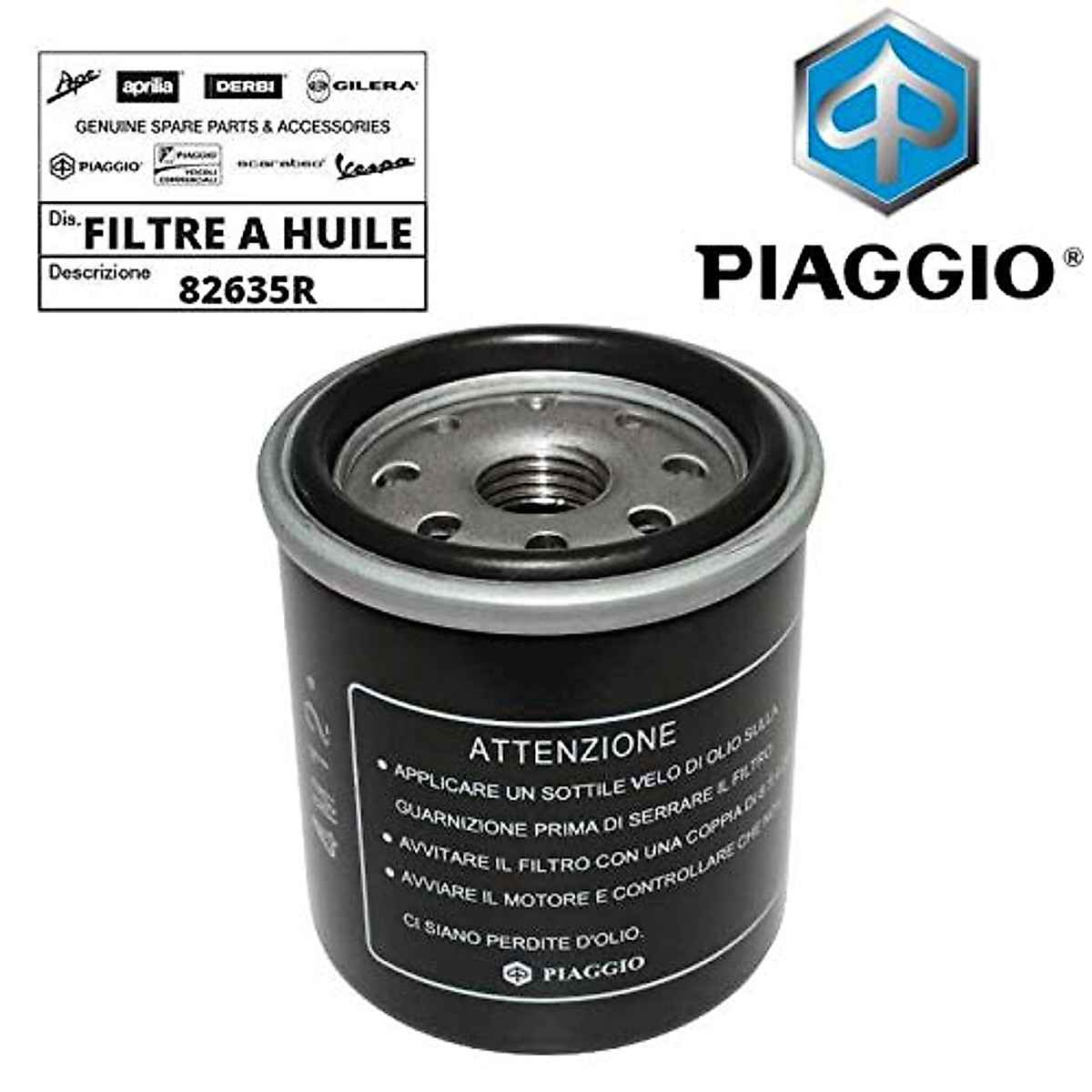 82635R Vespa OEM Oil Filter for Modern Vespa Scooters | OEM 483727 AP8580128 Part 82635R (GTS 300 HPE 2019-2020) Black