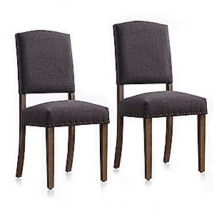 BELLEZE Dining Chairs, Set of 2 Kitchen Dining Room Chairs Upholstered Parson Chairs with High Back & Nailhead Trim, Mid Century Modern Dinner Chairs - Blake (Dark Gray)