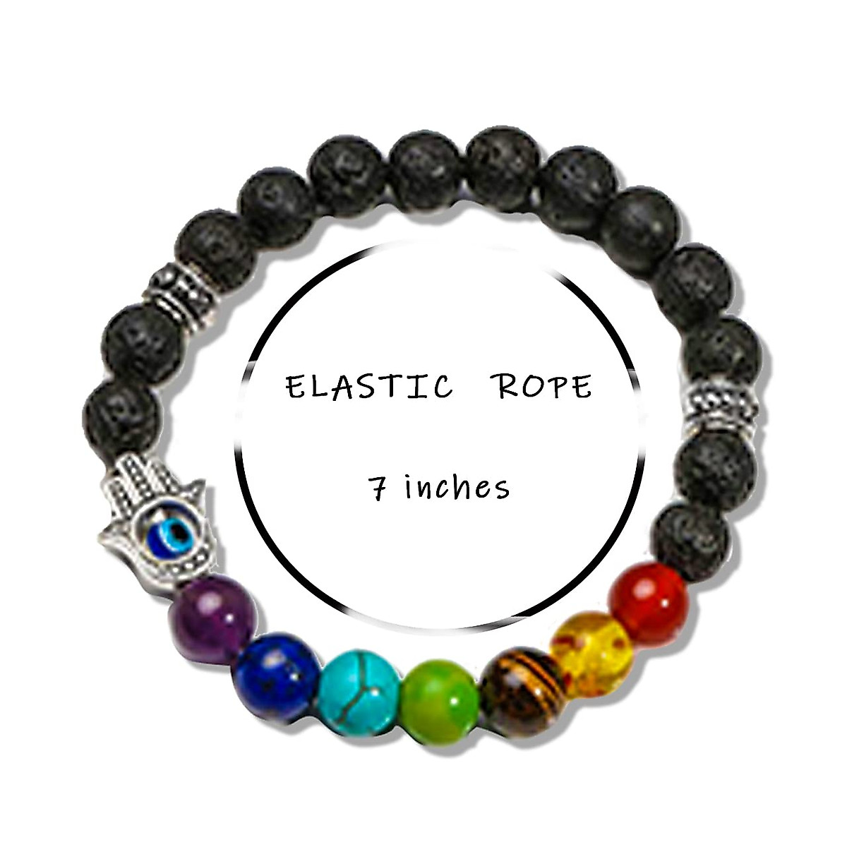 Manfnee 6PCS 7 Chakra Evil Eye Bracelet Reiki Healing Balancing Beaded Bracelet for Men Women