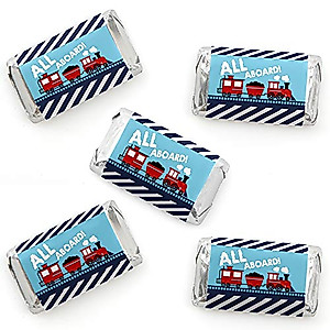 Railroad Party Crossing - Mini Candy Bar Wrapper Stickers - Steam Train Birthday Party or Baby Shower Small Favors - 40 Count