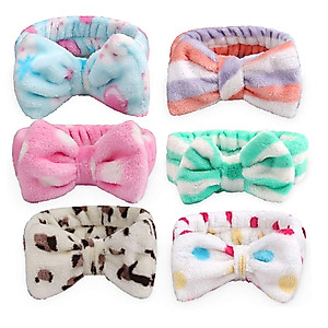 AOPRIE 6 Pieces Women's Spa Headbands - Soft Coral Fleece Bow Hair Wraps for Facial Makeup, Face Washing, and Shower