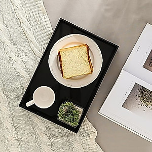 BEYLANG Glossy Black Sturdy Acrylic Serving Tray with Handles-12x20Inch-Serving Coffee,Appetizer,Breakfast,Butler-Kitchen Countertop Tray-Makeup Drawer Organizer-Vanity Table,Ottoman Tray-Decorative