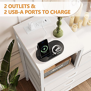 Jojoka TV Stand with Charging Station, Bedroom Dresser for Living Room TV Stand with 9 Drawers, White