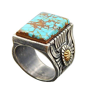 ink2055 Rings for Women Teen Girls,Retro Engraved Sunflower Faux Turquoise Inlaid Ring Women Banquet Jewelry Gift,Mothers Day Gifts,Gifts for Women Men Girls - Us9