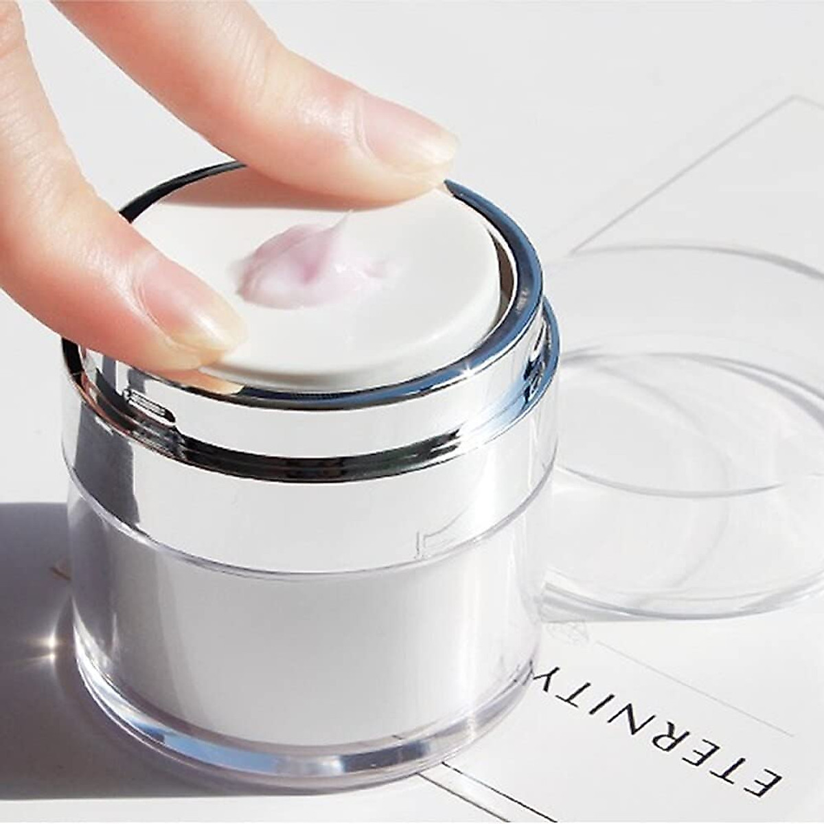 3 Pcs Cream Jar Vacuum Bottle, 15/30/50ml Airless Pump Jar Empty Cosmetic Container, Portable Refillable Push Down Pump Dispenser, Leak-Proof Makeup Creams Travel Container (A-15ML)