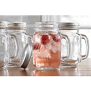 Mason Jar 16 Oz. Glass Mugs with Handle and Lid Set Of 4 - Home Essentials & Beyond - Old Fashioned Drinking Glass Bottles Original Mason Jar Pint Sized Cup Set.