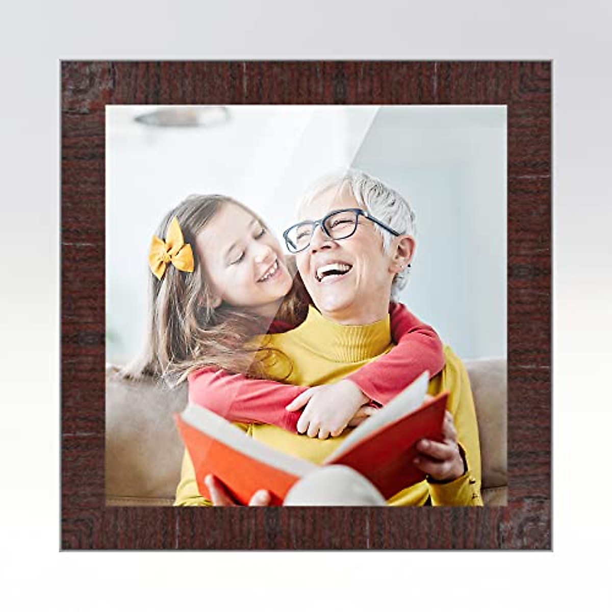 10x10 Brown Mahogany Veneer Real Wood Picture Frame Width 1.5 Inches | Interior Frame Depth 1 Inches | Gibson Mid Century Photo Frame Complete with UV Acrylic, Foam Board Backing & Hanging Hardware