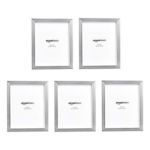 Amazon Basics Photo Rectangular Picture Frame, Pack of 5, 8" x 10", Nickel, 11.18" L x 9.18" W