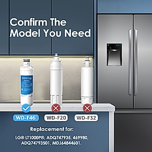 Waterdrop LT1000PC ADQ747935 MDJ64844601 Refrigerator Water Filter, Replacement for LG® LT1000P®, ADQ74793501, ADQ74793502, 46-9980, 9980, LFXC24796S, LSFXC2496D, NSF Certified