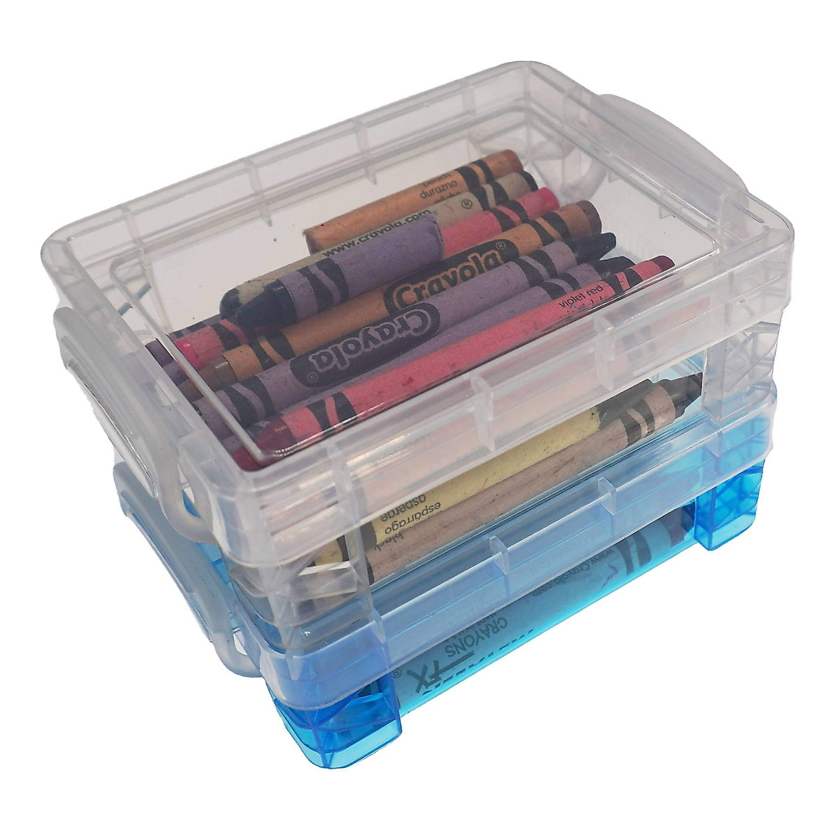 Storage Studios Advantus Super Stacker Crayon Box 8 Blue, 4, Clear, 2 Green, 2 Purple, 2 Pink 1.6 x 3.5 x 4.8 in. 61612 (18-Pack) bundled with 1 Artsiga Craft Bag