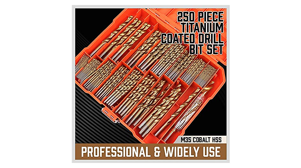 250-Piece Titanium Drill Bit Set - High Speed & Durable