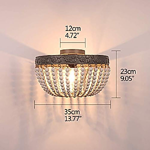 JEUNEU Wood Beaded Chandelier Boho Farmhouse Light Fixture Oak White Rustic 1 Light Semi Flush Mount Ceiling Light Fixtures for Hallway Baby's Nursery Bedroom Kitchen Living Room Island Living Room