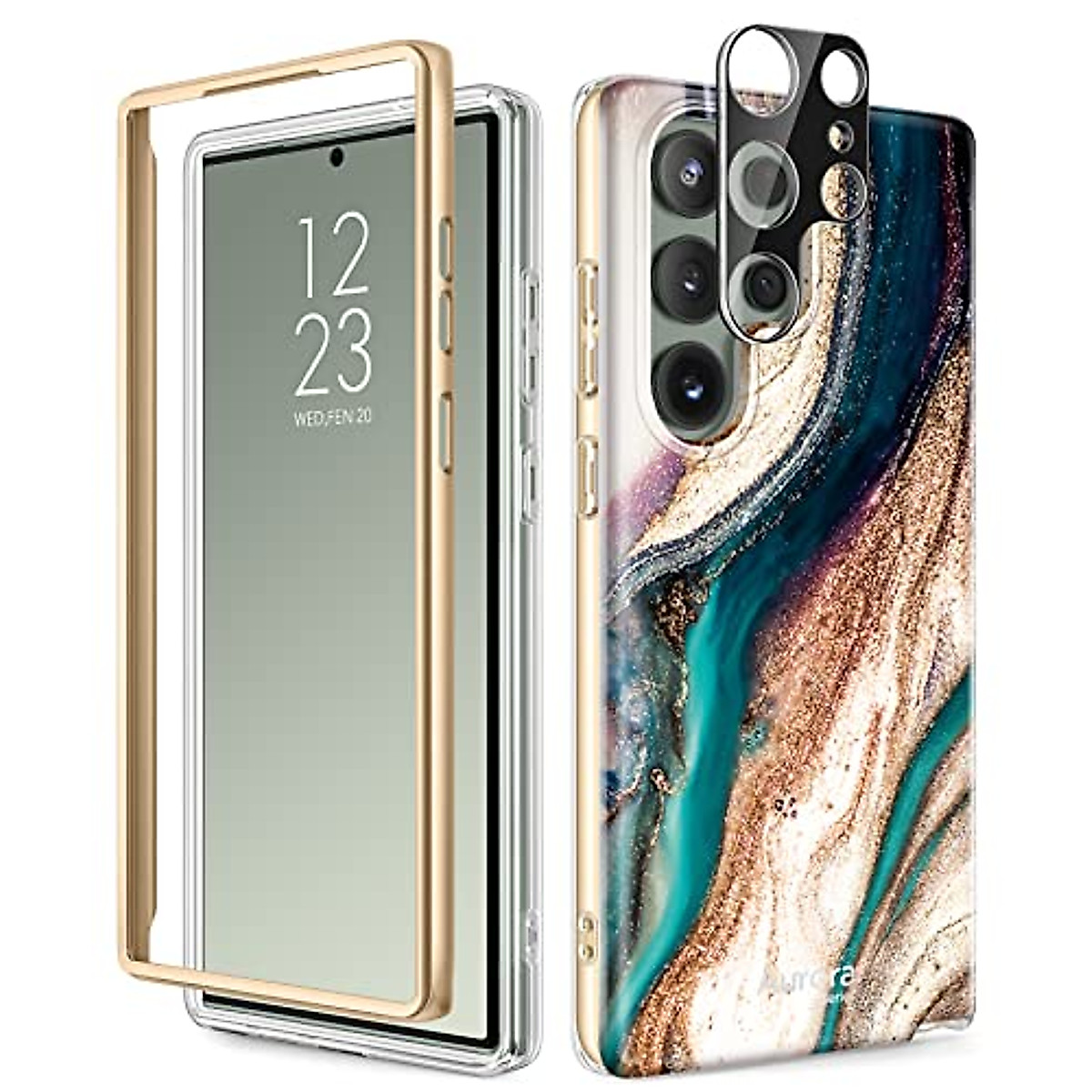 GVIEWIN Marble Bundle - Compatible with Samsung Galaxy S23 Ultra 6.8 Inch [No Built-in Screen Protector] + Phone Ring Holder (Dreamland River/Purple) (2 Items Bundle)