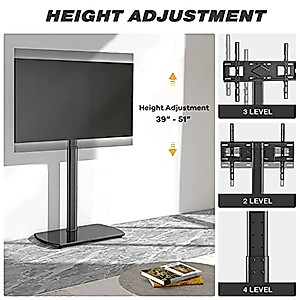 Universal Floor TV Stand with Mount Swivel and Height Adjustable for Most 26 to 65 Inch LCD LED OLED Flat Panel and Curved Screen TVs, Tall TV Stand Space Saving for Corner and Bedroom, Black