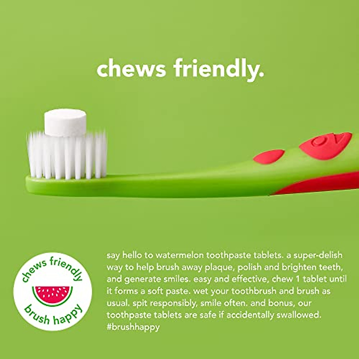 hello Kids Watermelon Eco Friendly, Travel Toothpaste, Natural Watermelon Flavor, Fluoride Free, Plastic-Free, TSA Compliant, Vegan, SLS Free, 60 Tablets