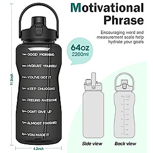 Water Bottle with 2-in-1 Lid (Straw lid/Chug Lid), Large Capacity Water Jug BPA-free Gallon Water Bottle, Leak-proof Water Jugs, Water Bottle with Time marker for Gym Outdoor (Midnight, 64oz)