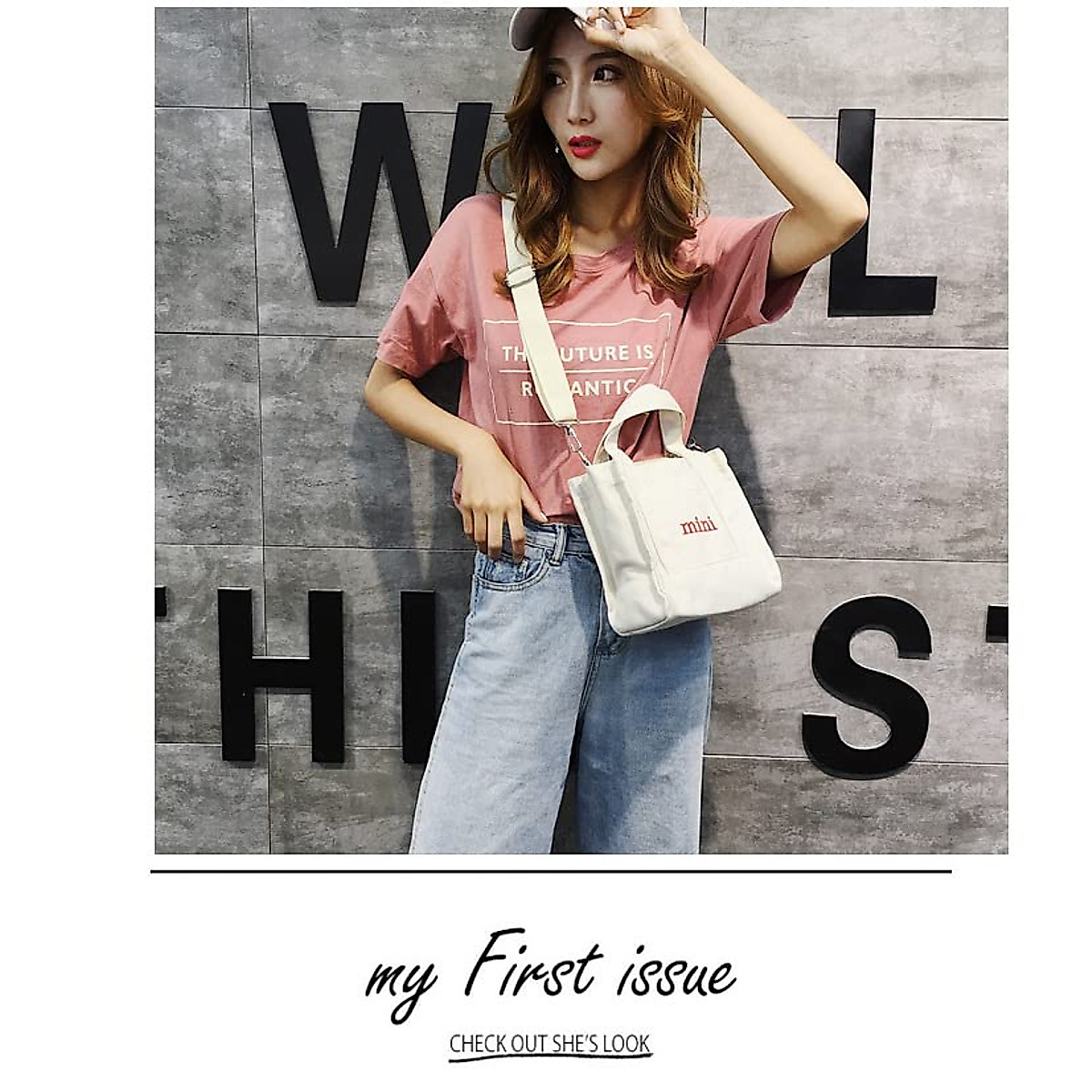 Cute Purse Cute Crossbody Bag Cute Messenger Bag for Teen Girls Canvas Crossbody Purse for Women (Beige)