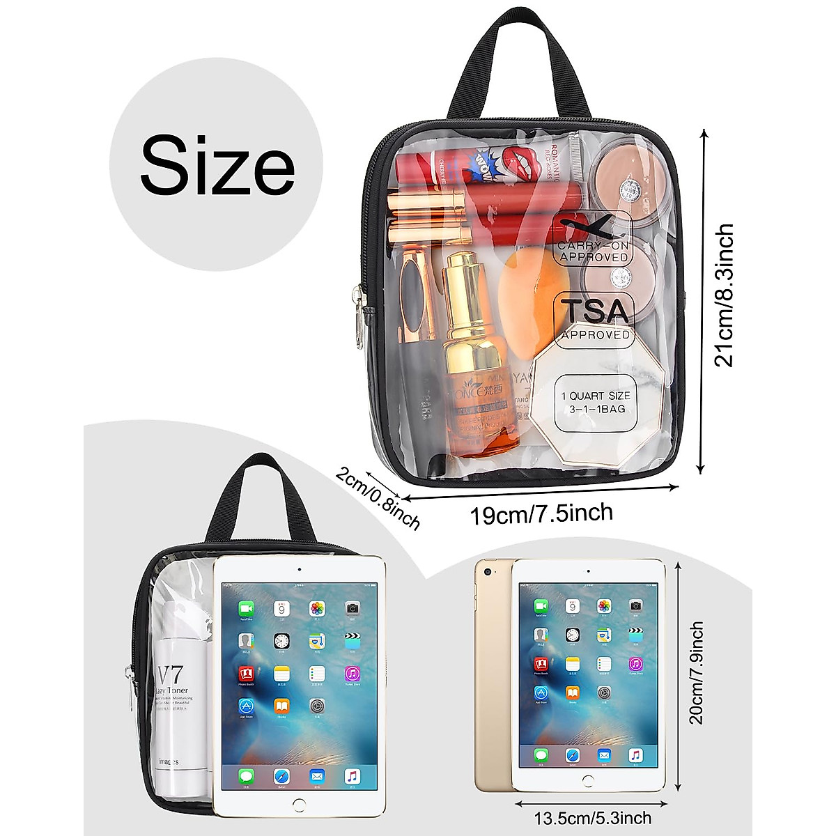 Relavel Tsa Approved Toiletry Bag,Clear Makeup Bag,Quart Size 3-1-1 Travel Bags fit for 3 oz Travel Bottles,Waterproof Toiletries Cosmetic Pouch Bag(Small)