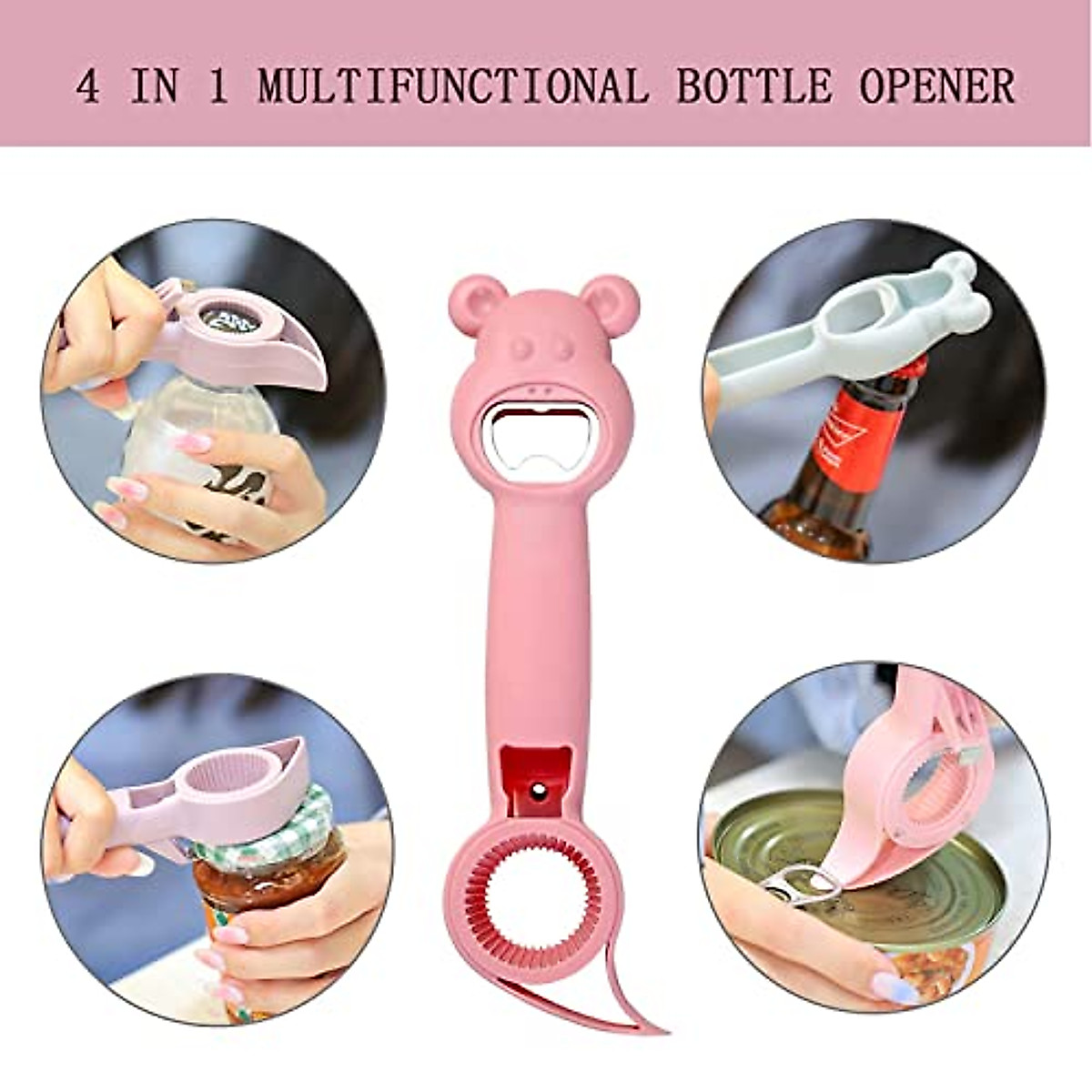 4 in 1 Multi Function Can Opener Bottle, Multi Kitchen Tool for Jelly Jars, Wine, Beer and other, Bottle Opener to Protect the Nail Use for Children, Elderly and Arthritis Sufferers