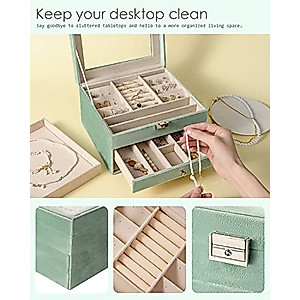 Jewelry Box for Women, Jewerly Case with 2 Drawers, Leather Design Lockable Jewelry Case with, for Necklaces, Earrings, Rings, Bracelet, Gift for Loved Women