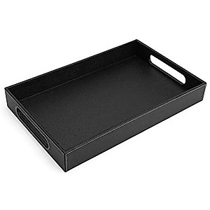Luxspire Valet Tray with Handles, 15"Large PU Decorative Ottoman Serving Tray, Coffee Table Tray, Catchall Tray Countertop Storage, Mens Vanity Tray for Jewelry Key Cologne Nightstand Organizer, Black