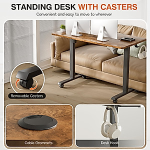 Furmax Electric Standing Desk, 47 x 24 Inches Height Adjustable Desk with Removable Casters, Home Office Computer Desk (Brown)