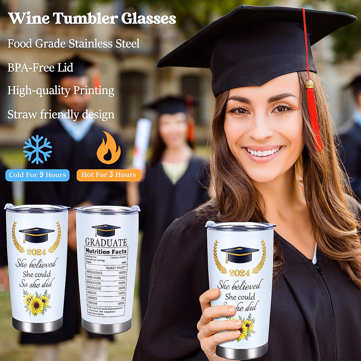 Wenyueyan Graduation Gifts: 20oz Tumbler, Jewelry Dish, Bracelet, Candle, Bookmark, Bath Bomb, Graduation Frames, Congrats Grad