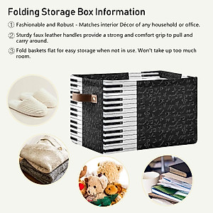 AUUXVA Storage Basket Piano Keyboard Music Note Storage Cube Box Durable Canvas Collapsible Toy Basket Organizer Bin with Handles for Shelf Closet Bedroom Home Office