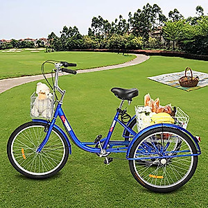 PEXMOR Adult Tricycle, 24/26 Inch 7 Speed 3 Wheel Bikes Tricycle for Adults, Adult Trike for Women/Men/Seniors, Three Wheel Cruiser Bike w/Folding Front & Rear Basket for Shopping/Recreation/Picnic