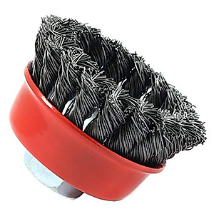 Forney 72757 Wire Cup Brush, Knotted with 5/8-Inch-11 Threaded Arbor, 2-3/4-Inch-by-.020-Inch