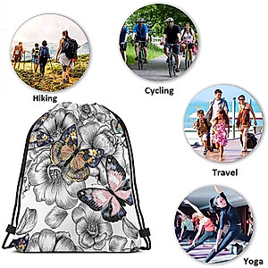 Beabes Colorful Butterflies Drawstring Bags Backpack Bag Flowers Bird Animal Beautiful Wings Magic Art Hand Painted Sport Gym Sack Drawstring Bag String Bag Yoga Bag for Men Women