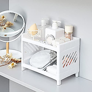 Storage Shelf, Storage Shelf Double Tiers Multi-Function Plastic Cosmetic Sundries Organizer for Home White 9.45" x 5.91" x 7.09"