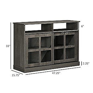 HOMCOM Sideboard with Glass Sliding Doors, Buffet Cabinet, Coffee Bar Cabinet with Adjustable Shelf, Dark Grey